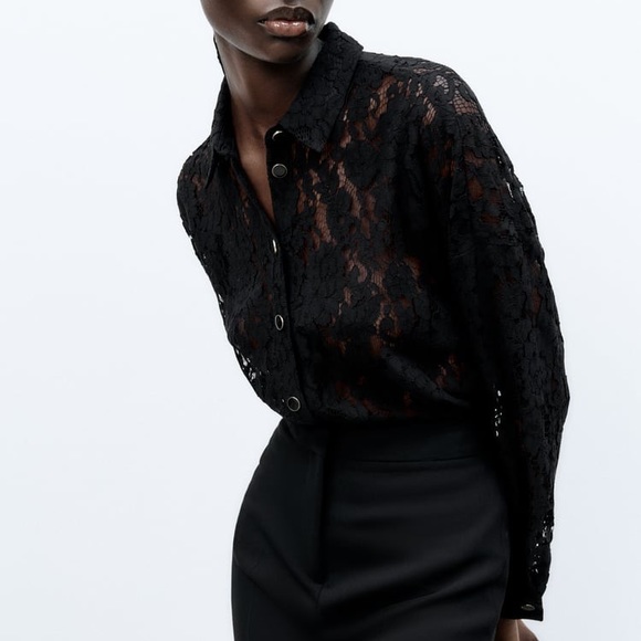 Zara | Tops | Zara Black Semisheer Lace Top | Poshmark